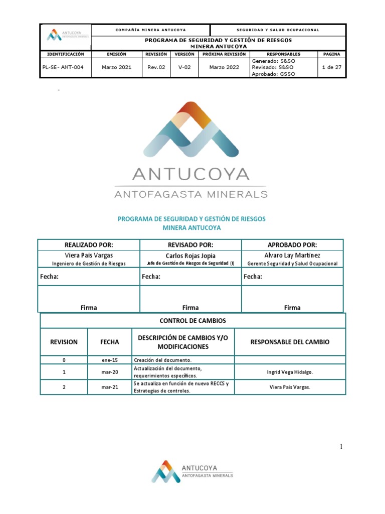 Plan de Seguridad ANTUCOYA 2021 Versión Final Marzo 2021 | PDF | Seguridad y salud ocupacional ...