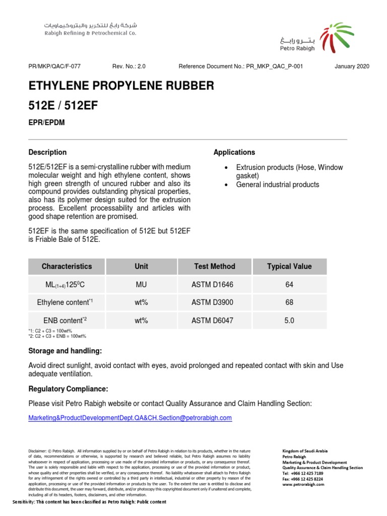 ETHYLENE PROPYLENE RUBBER EPREPDM - 512E Technical Data Sheet | PDF