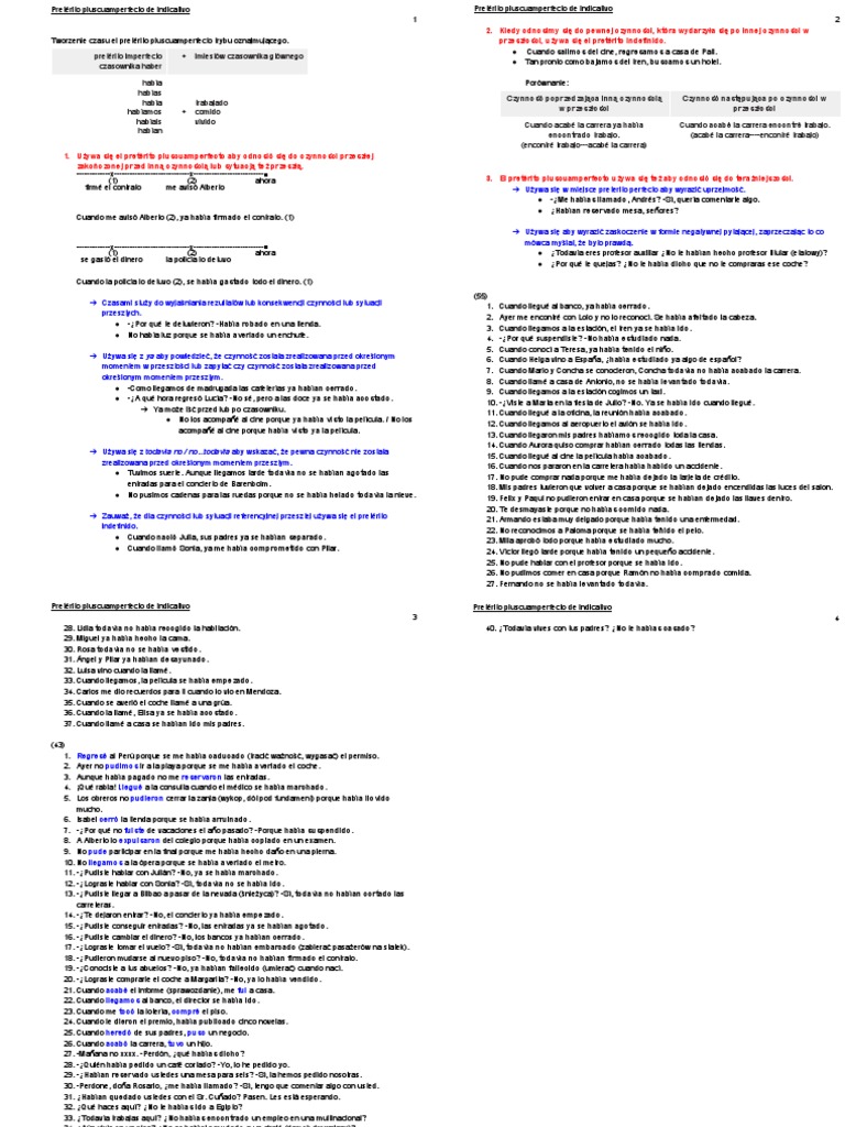 Pretérito Pluscuamperfecto de Indicativo | PDF