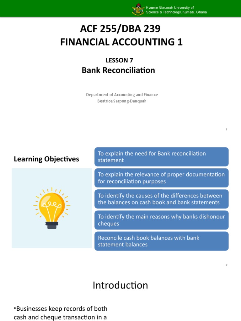 Lesson 7 Bank Reconciliation | PDF | Banks | Cheque