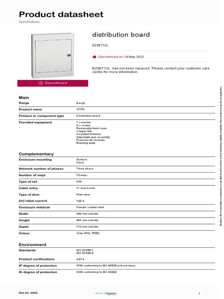 Discontinued EZ9ET12L Distribution Board | PDF | Electrical Engineering ...
