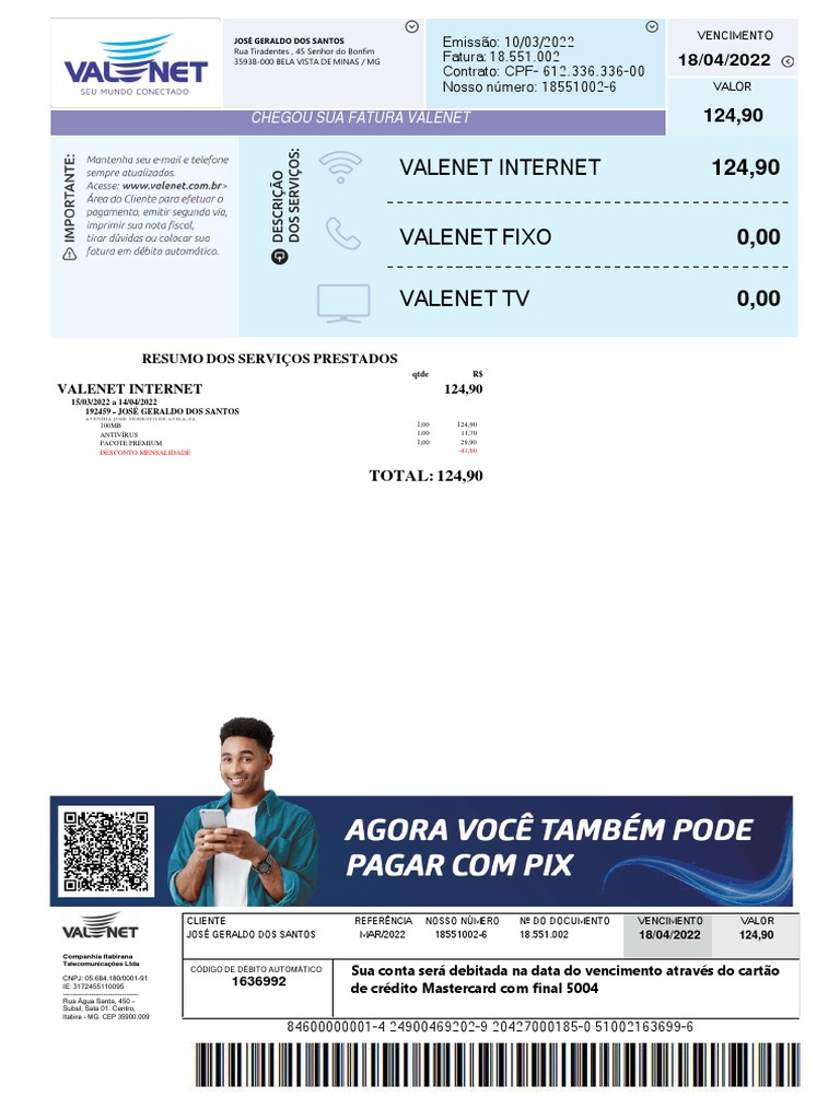 Fatura Valenet | PDF | Tecnologia bancária