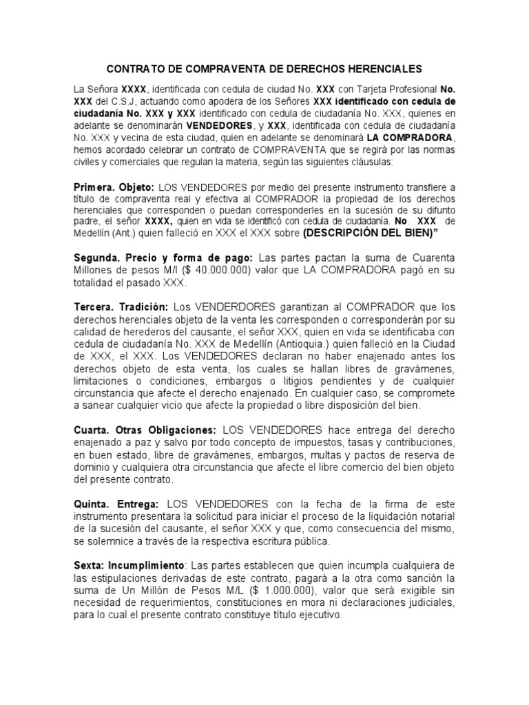 Contrato de Compraventa de Derechos Herenciales | Descargar gratis PDF | Derecho privado | Justicia