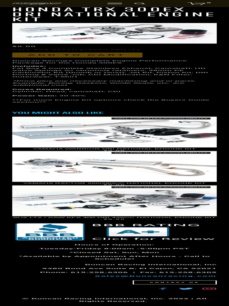 Honda TRX 300EX DRI National Engine Kit - Duncan Racing | PDF