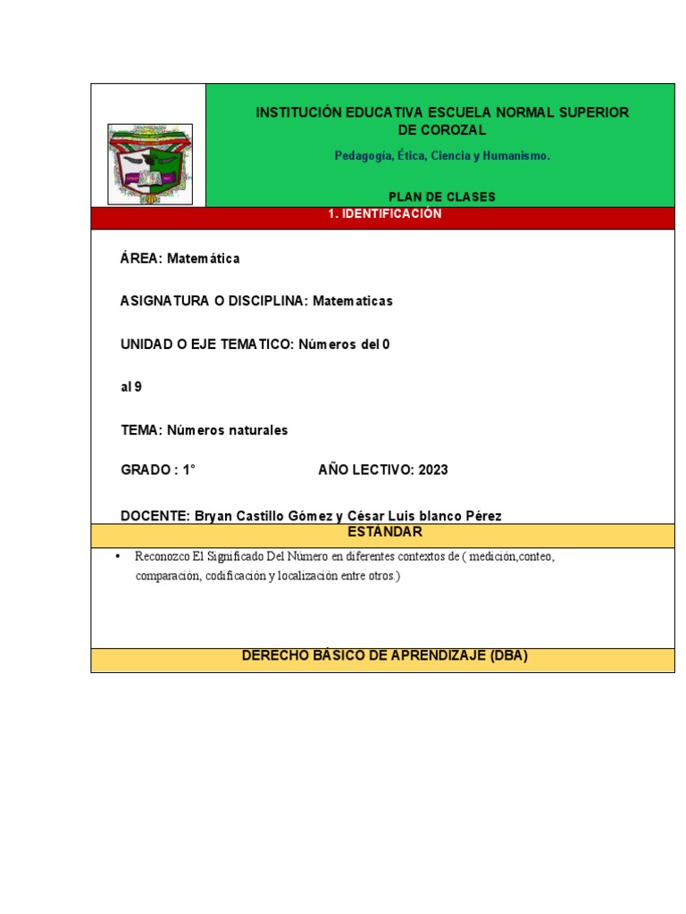 Plan Matematicas Pdf Aprendizaje Número Natural