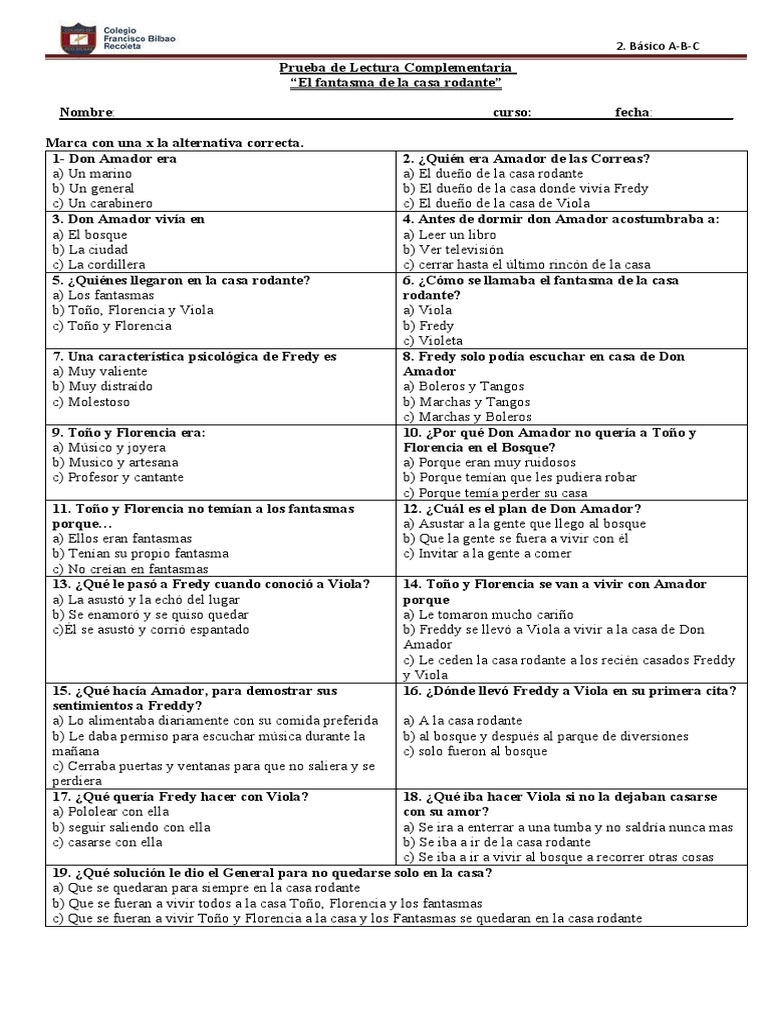 Prueba El Fantasma de La Casa Rodante | PDF