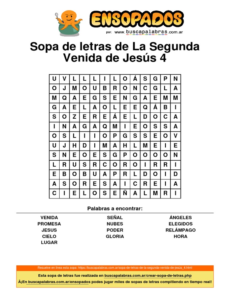 Sopa de Letras de La Segunda Venida de Jesús - 4 | PDF