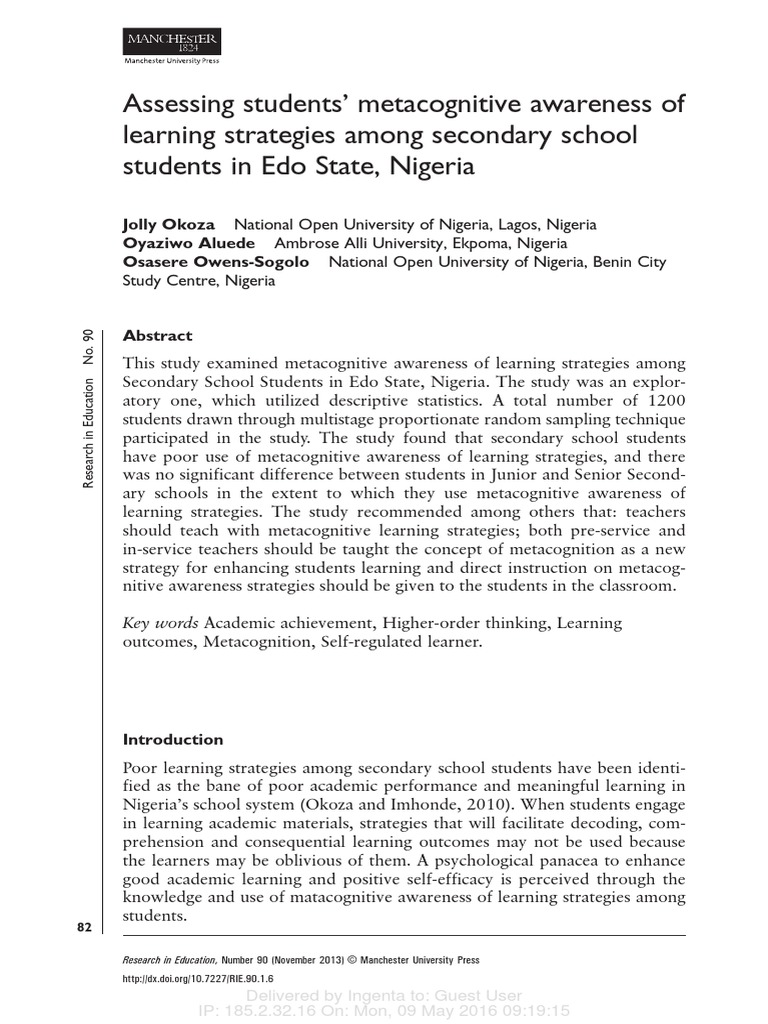 Assessing Students' Metacognitive Awareness of Learning Strategies ...