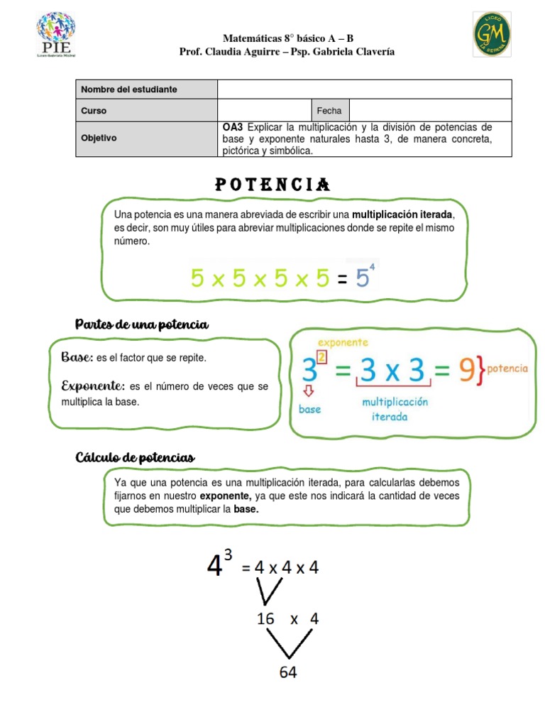 Guia de Potencias 8 A-B 2023 | PDF | Multiplicación | Exponenciación