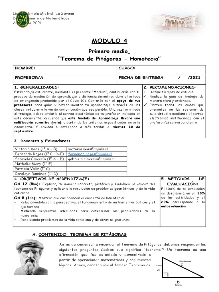 Modulo 4. Teorema de Pitagoras - Homotecia | PDF | Triángulo ...