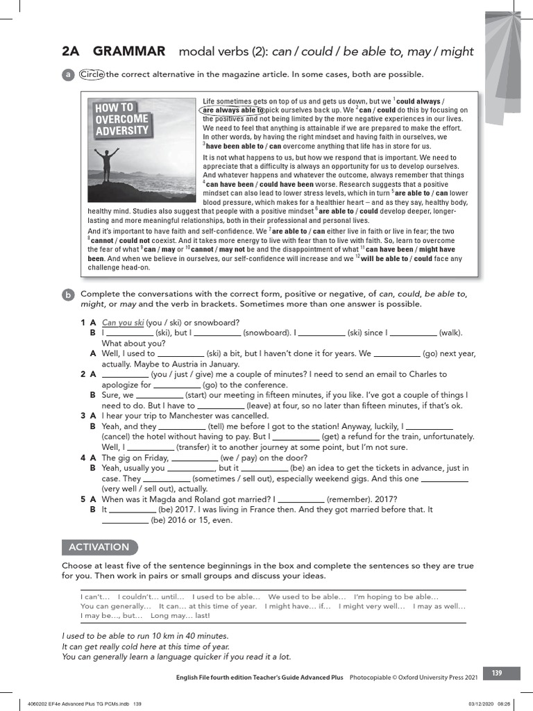EF4e Adv Plus TG PCM Grammar 2A | PDF | Mindset | Stress (Biology)