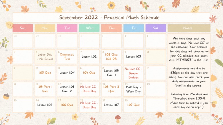 Practical Math September Schedule | PDF
