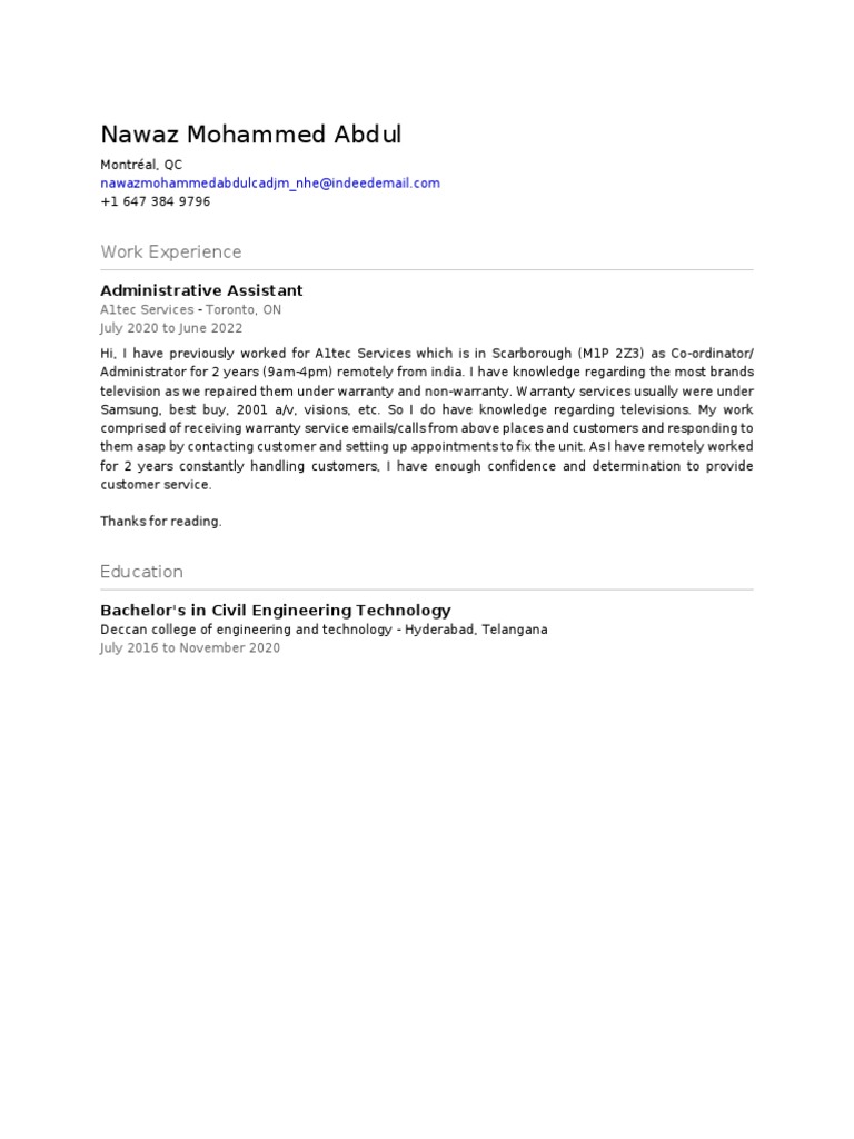 Resume Nawaz Mohammed Abdul | PDF