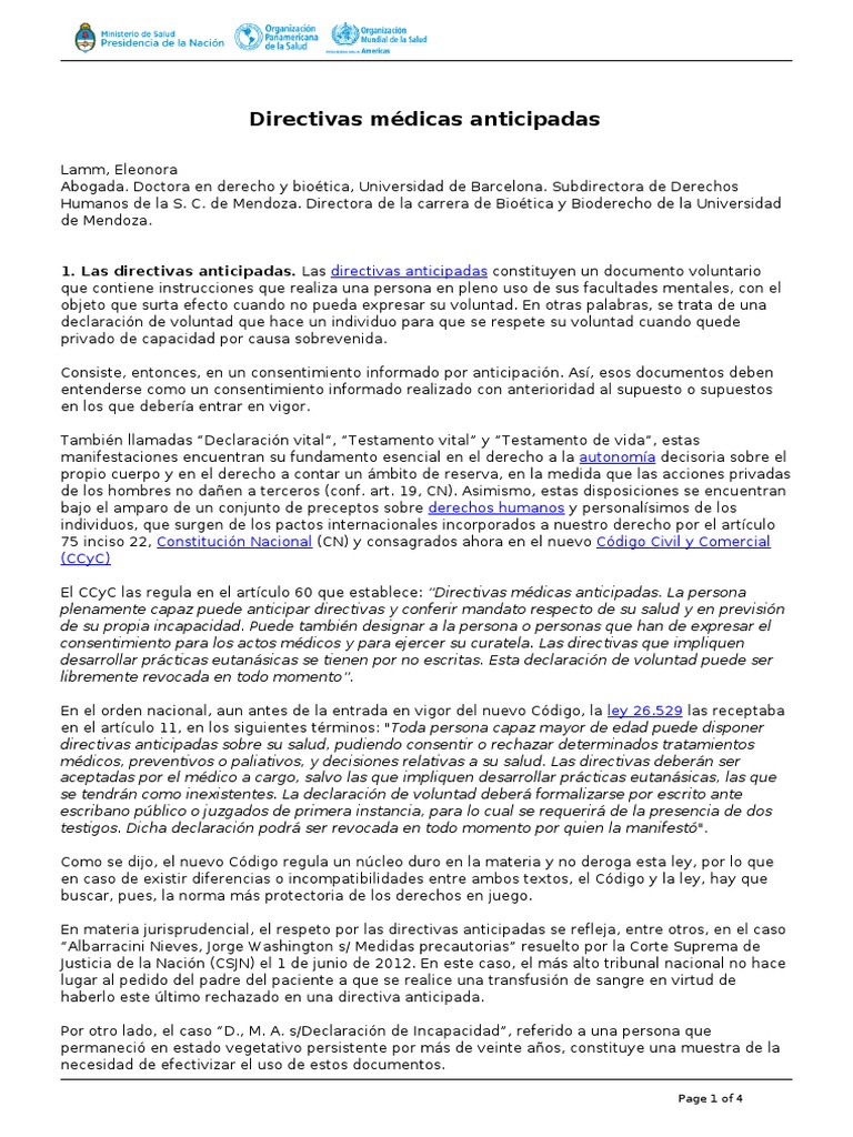Directivas Médicas Anticipadas | PDF | Bioética | Consentimiento informado