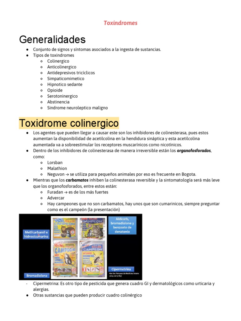 Toxíndromes: Clasificación y Tratamiento | PDF | Naloxona | Benzodiazepinas