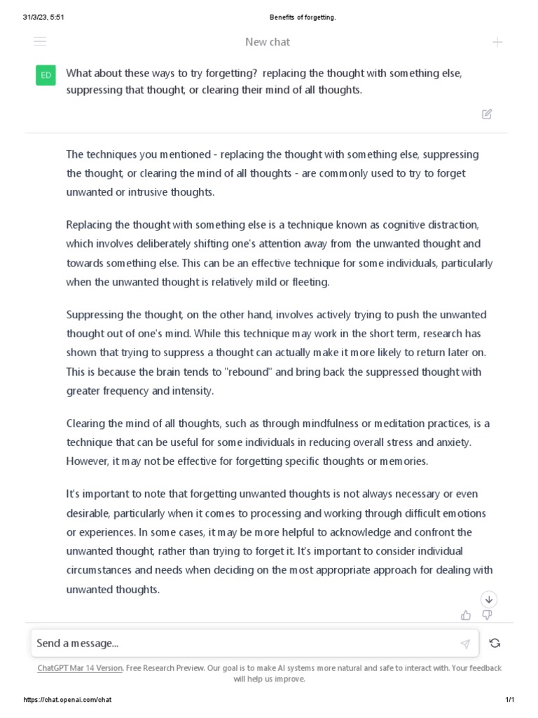 Benefits of Forgetting | PDF | Thought | Mental Processes