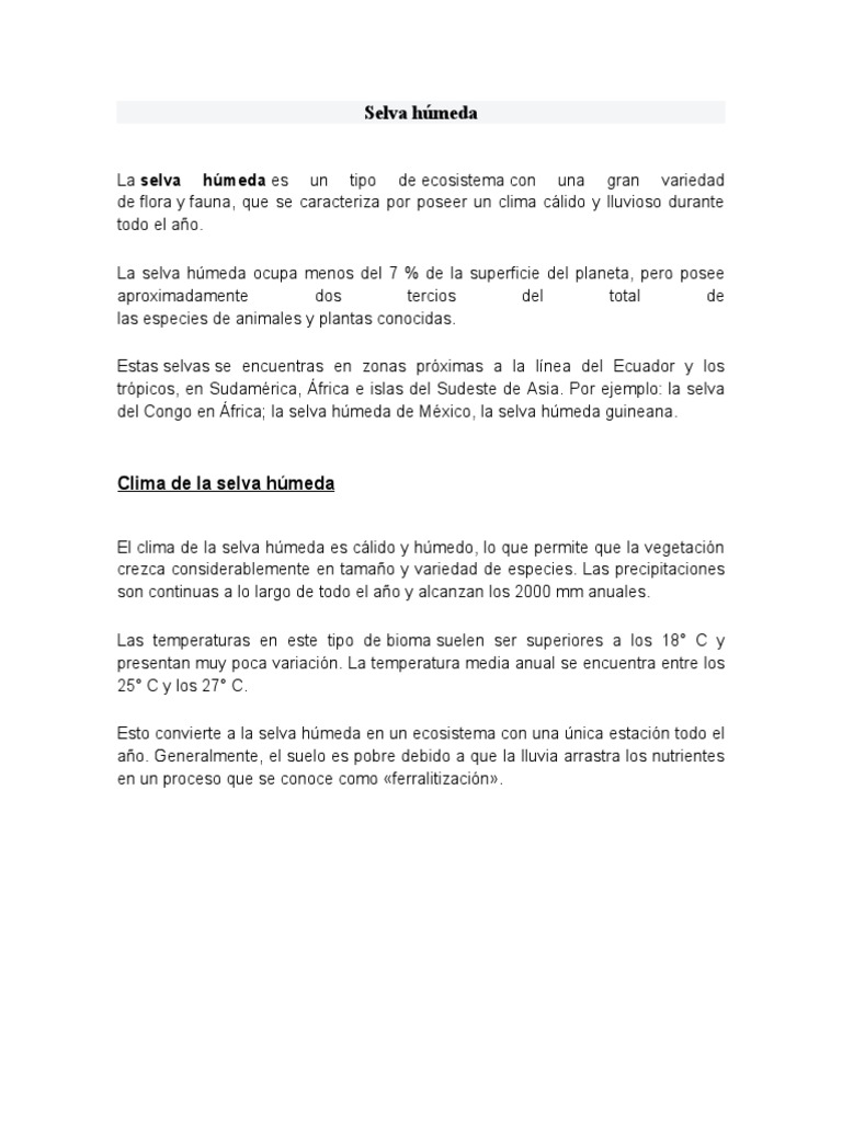 Características de la Selva Húmeda | PDF | Selva | Entorno natural