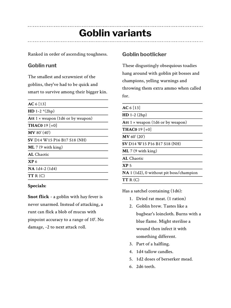 Goblin Variants and Champions Overview | PDF