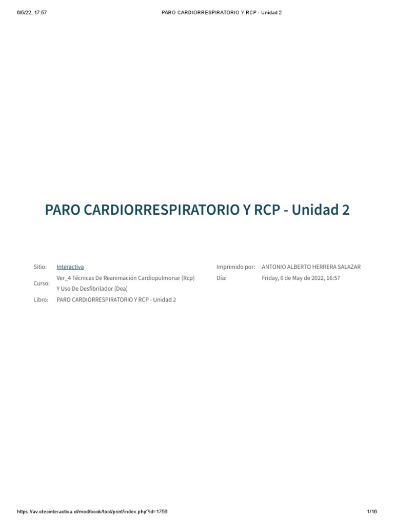 PARO CARDIORRESPIRATORIO Y RCP - Unidad 2 | PDF | Reanimación cardiopulmonar | Paro cardíaco