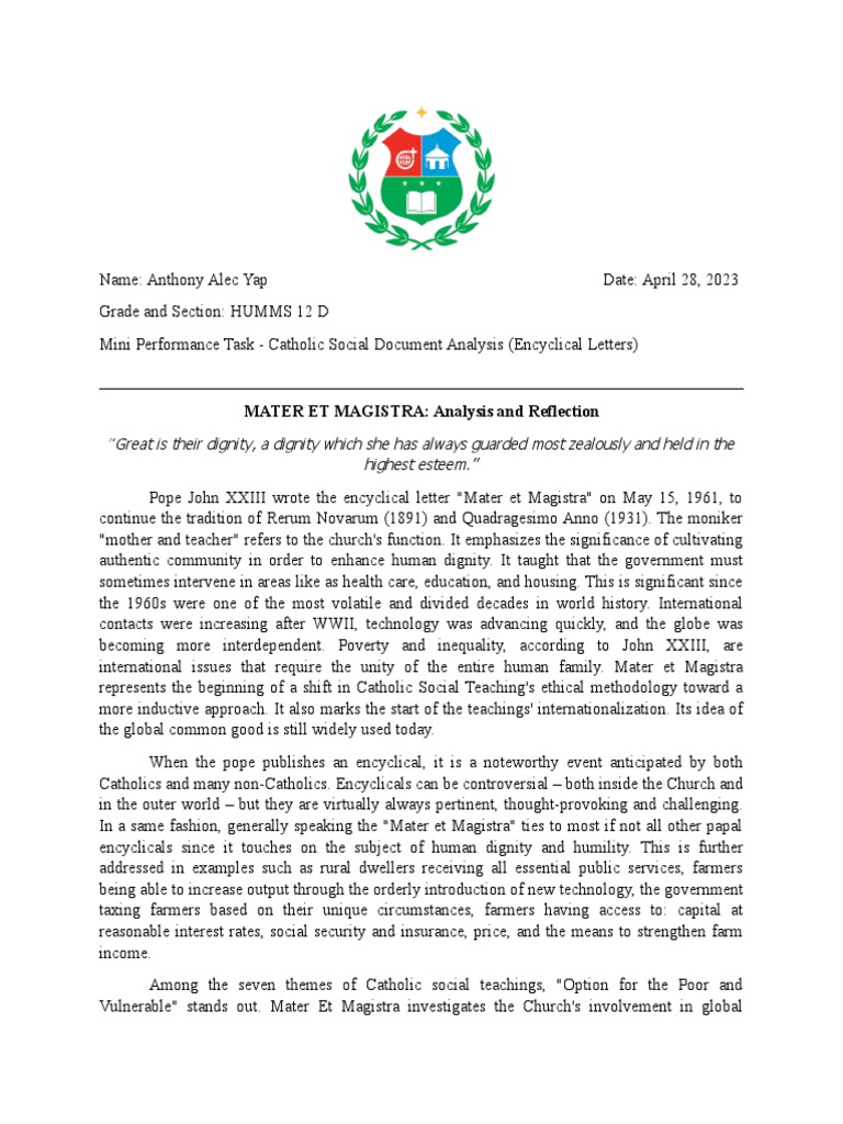 Mini PT - Catholic Social Document Analysis (Encyclical Letters ...