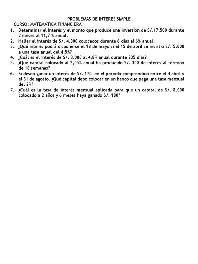 JP - Ray Gutierrez Ejercicios Interes Simple Clase | PDF