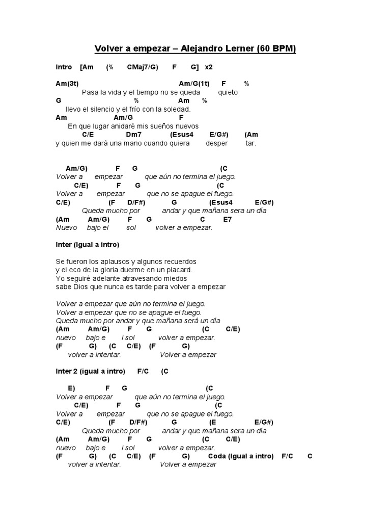 Volver A Empezar - Letra y Acordes | PDF