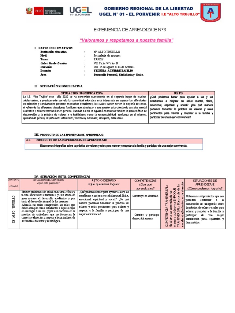 Iii Experiencia de Aprendizaje-Dpcc-Iii Bimestre-Ciclo Vii-4°-Dpcc | PDF | Plan de estudios ...