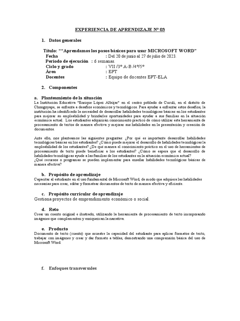 1 - Eda 03 Ept 7 Ciclo | PDF | Enseñando | Microsoft Word