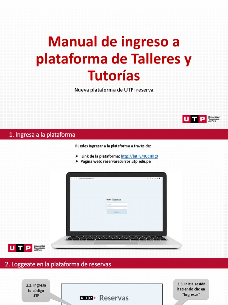 Manual de Ingreso a Plataforma de Talleres y Tutorías UTP+Reserva | PDF ...