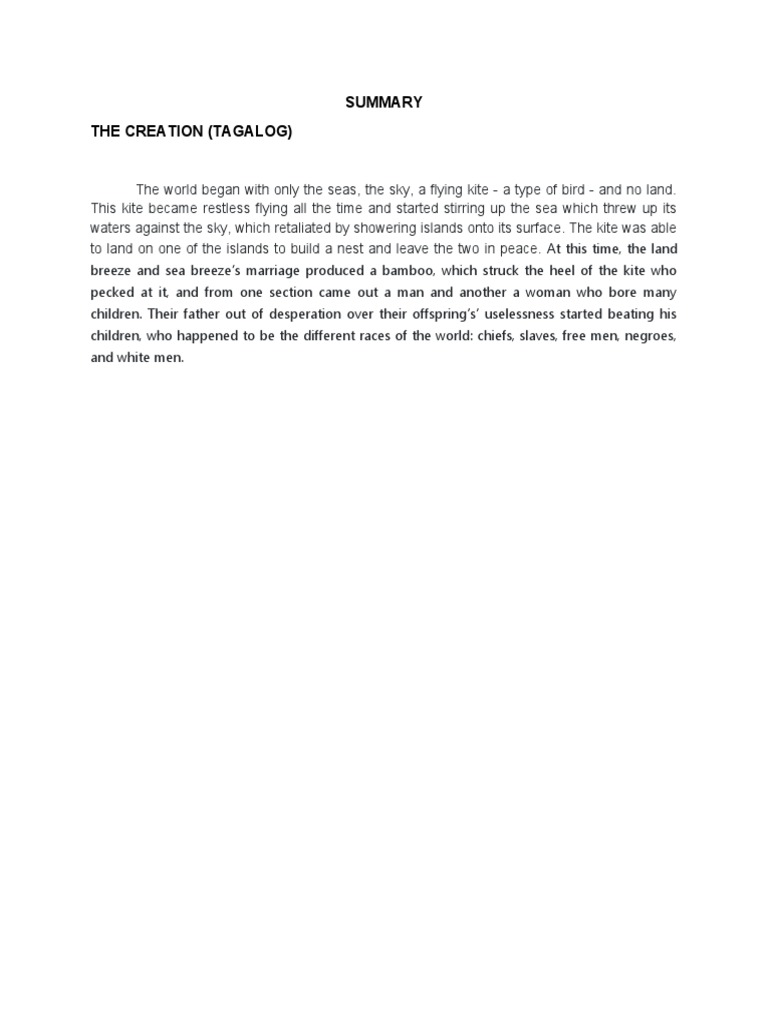 Tagalog Creation Story Summary | PDF