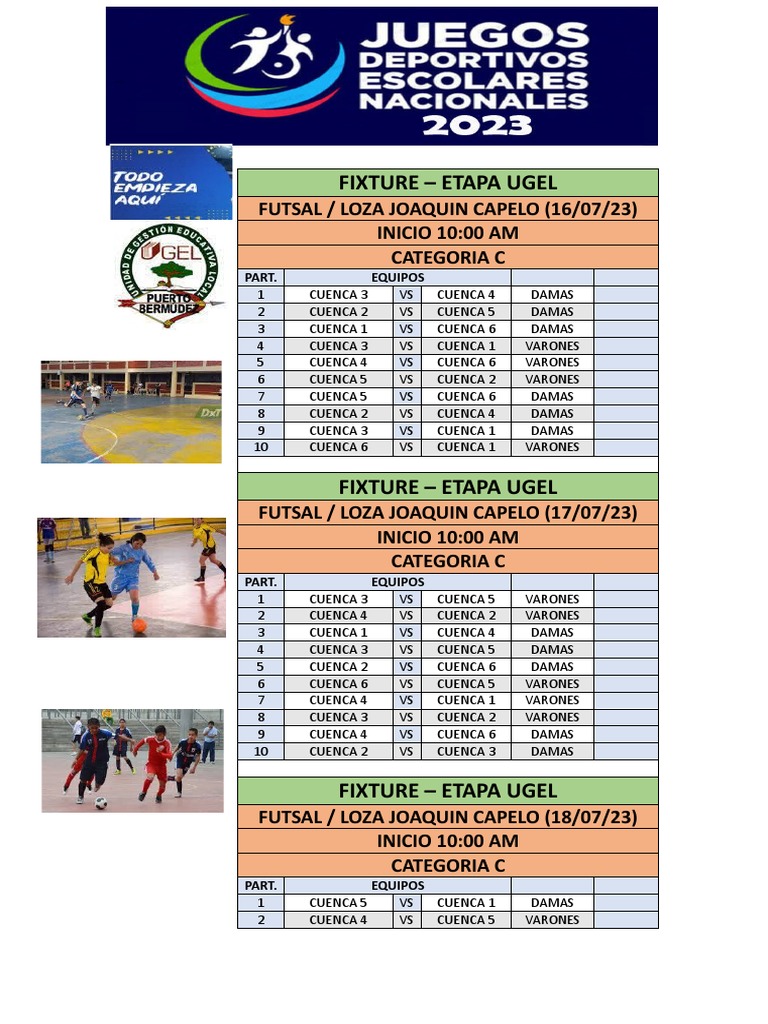 Fixture Futsal Etapa UGEL Cuenca | PDF | Métodos y materiales de enseñanza