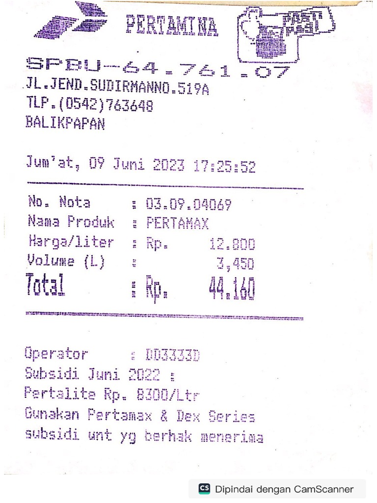 Nota Bensin Kepulangan Ino | PDF