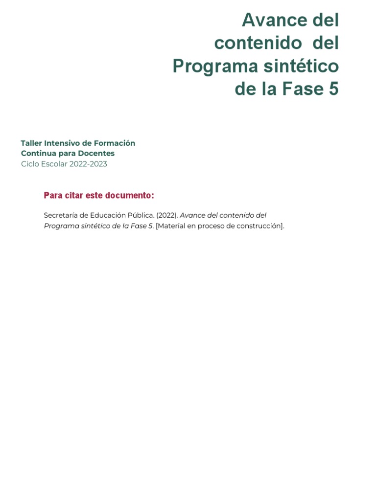Programa Sintético Fase 5 Primaria | PDF | Evaluación | Enseñando