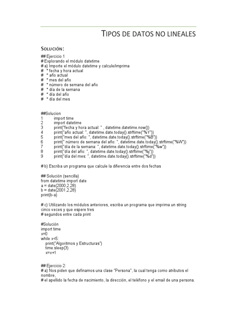 Práctica Tipos de Datos No Lineales Solución | PDF | Programación de computadoras | Informática