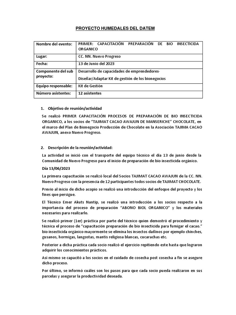 Capacitación Bio Insecticida Orgánico | PDF | Ciencia y matemáticas