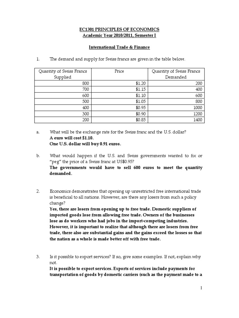 Questions On International Trade & Finance (With Answers) | PDF ...