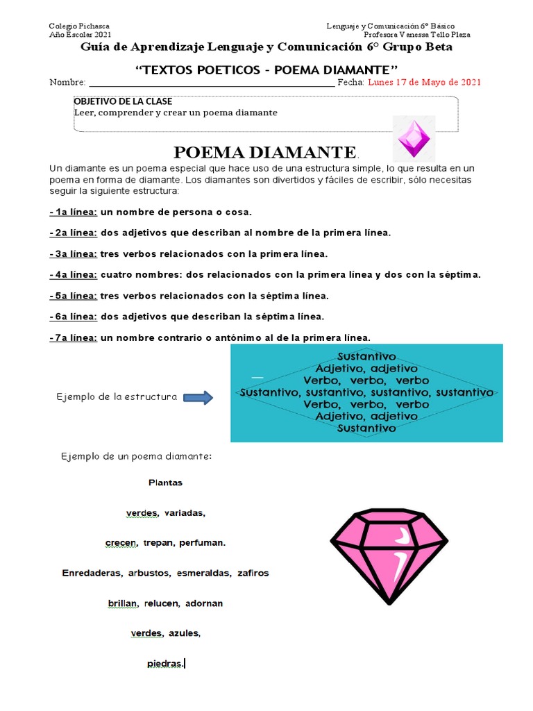 Guia de Lenguaje Poema Diamante | PDF