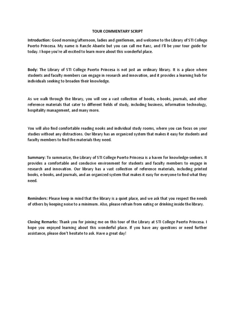 Tour Commentary Script | PDF