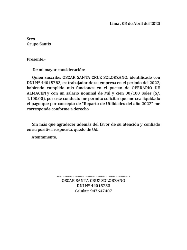 Solicitud De Utilidades Pdf