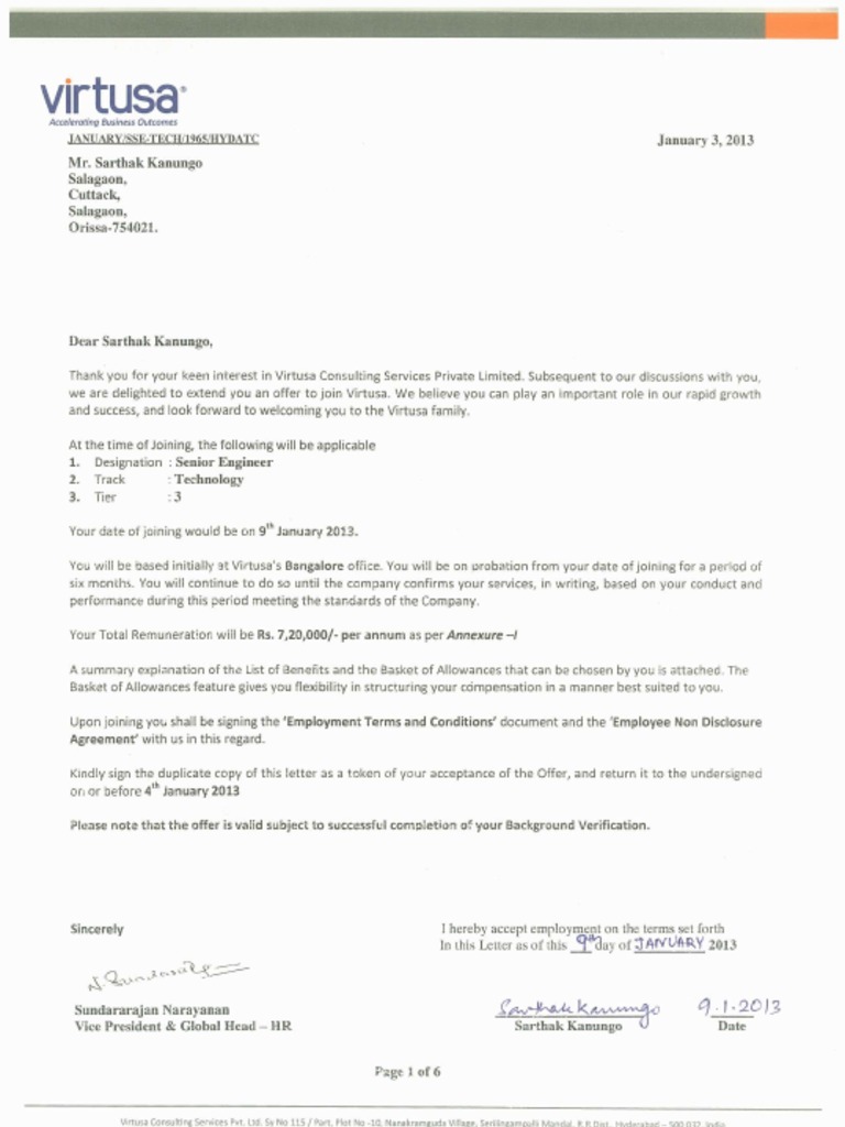 Virtus A Offer Letter | PDF