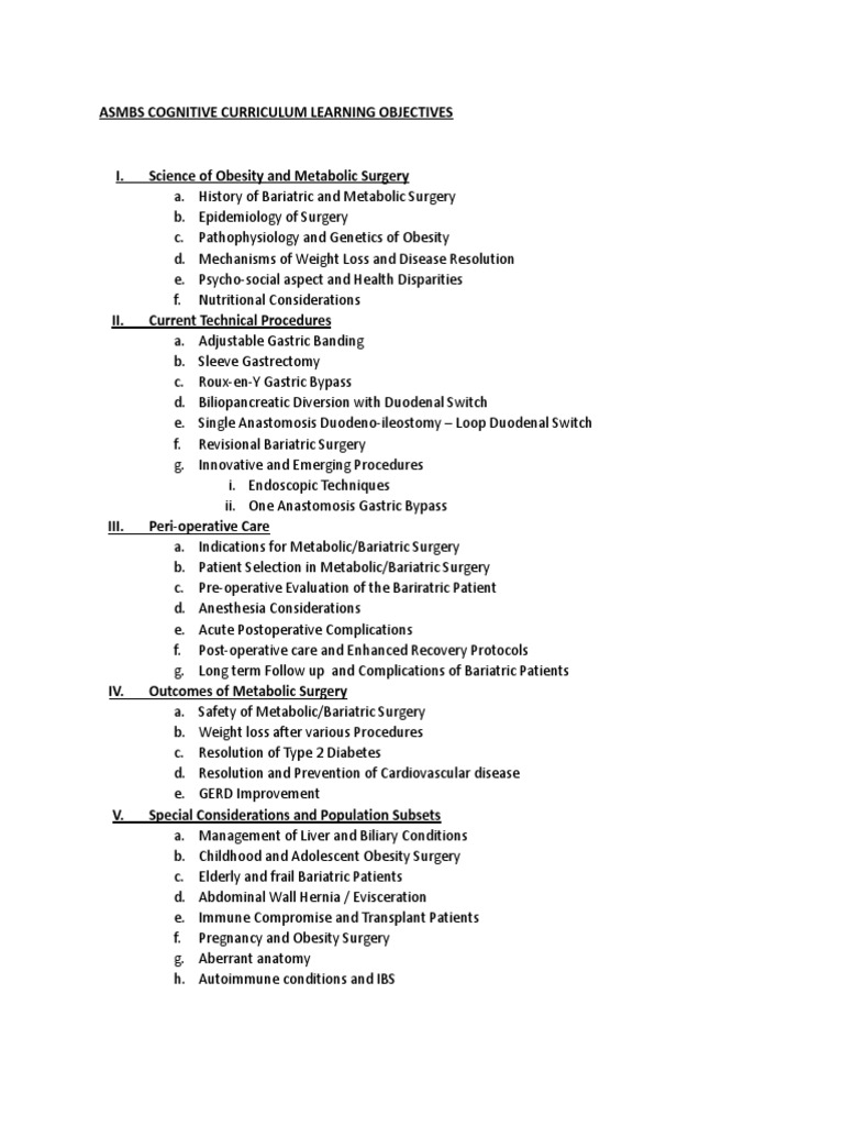 Asmbs Cognitive Curriculum Update | PDF