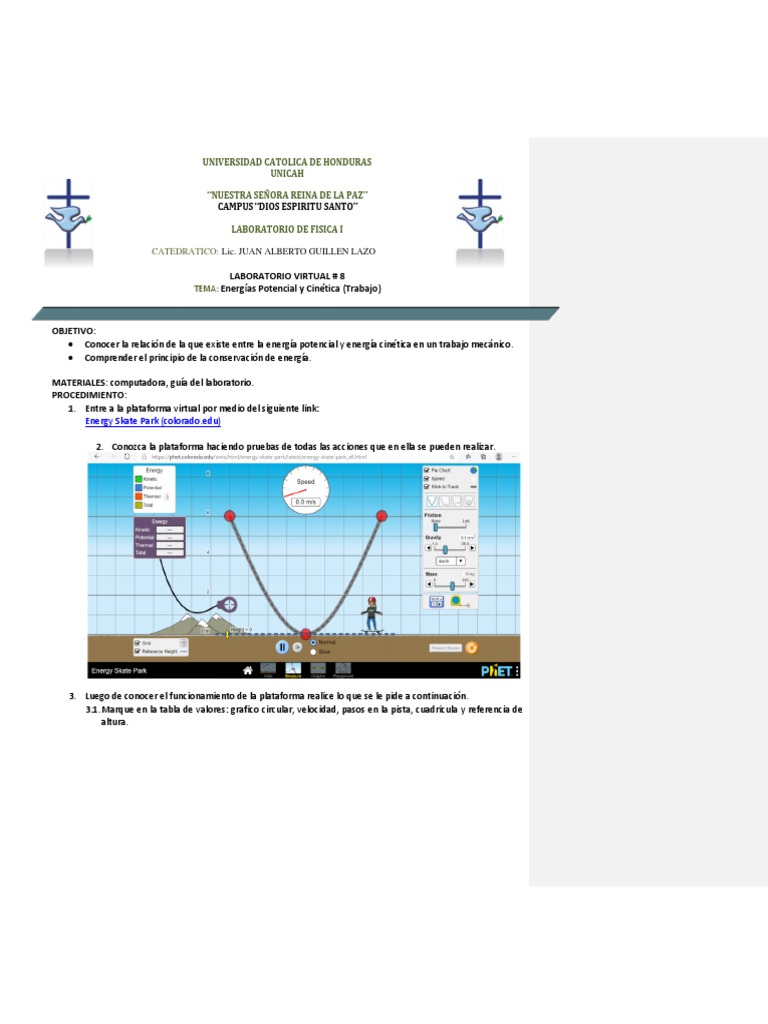 Laboratorio Virtual # 8 +smao | PDF | Energía cinética | Masa