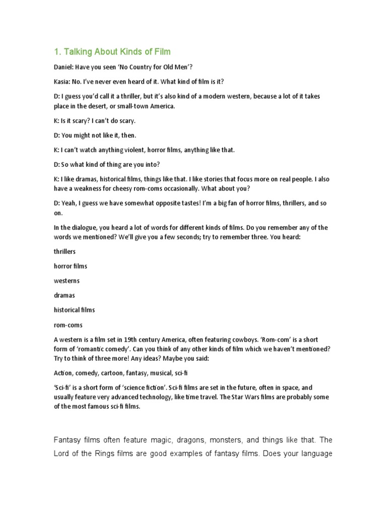 Talking About Kinds of Film | PDF | Language Arts & Discipline