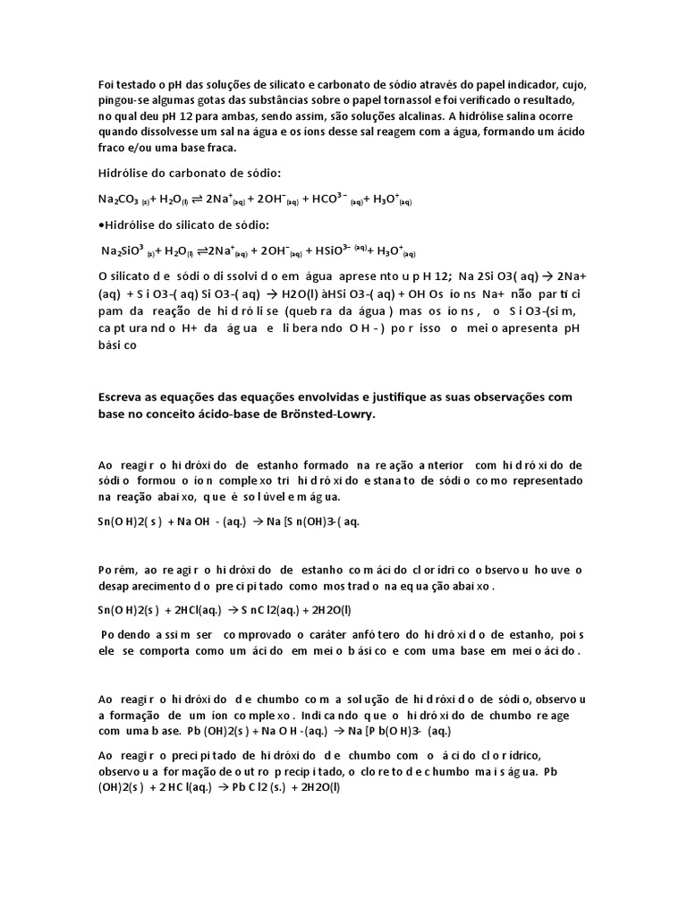 Reações de Hidrólise e Anfoterismo | PDF