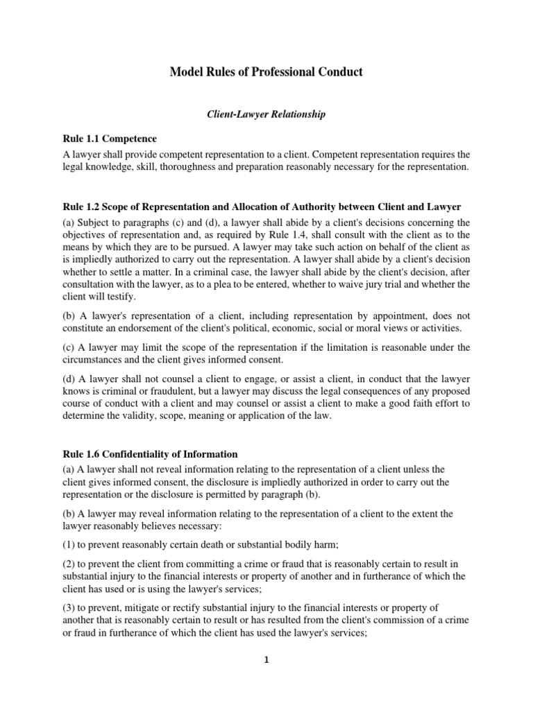 Model Rules of Professional Conduct | PDF | Conflict Of Interest | Lawyer