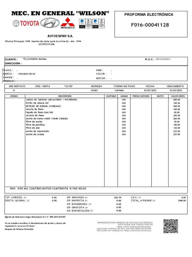 Autoespar S.A.: Proforma Electrónica | PDF | Vehículo de motor ...