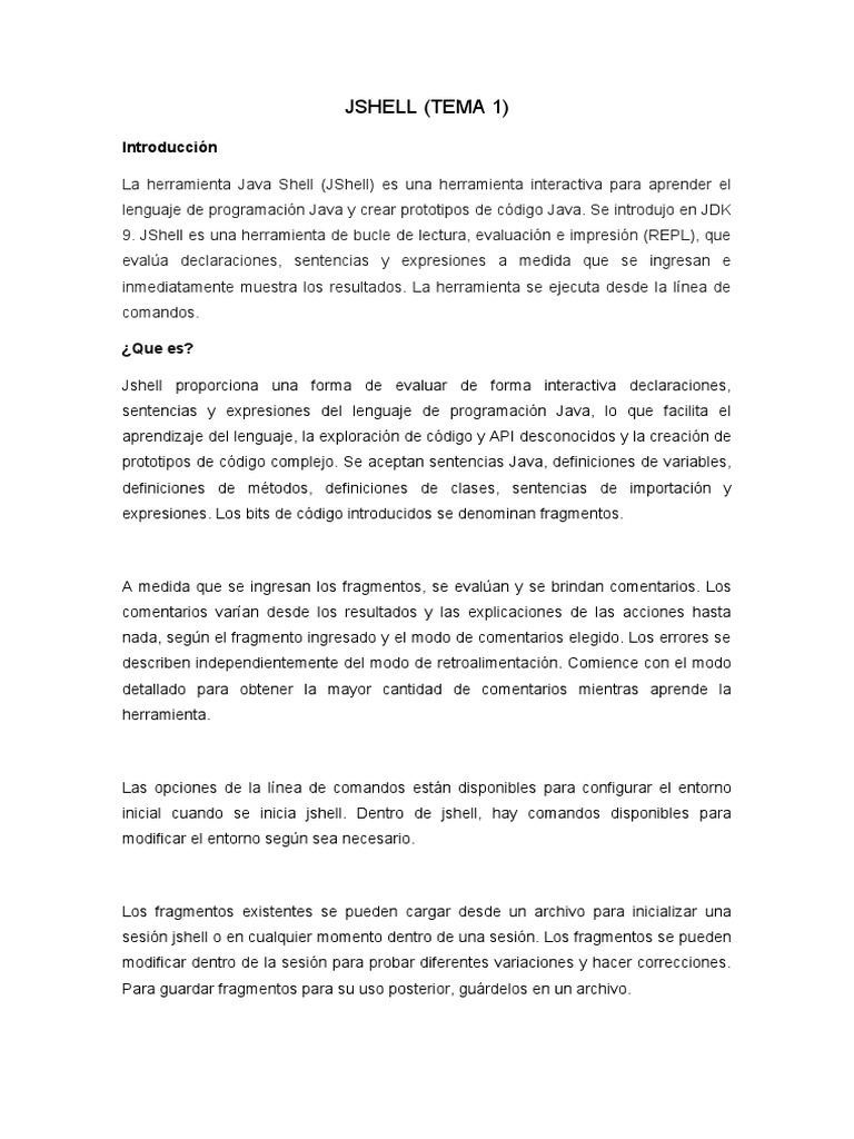 Jshell (Tema 1) | PDF | Java (lenguaje de programación) | Programación