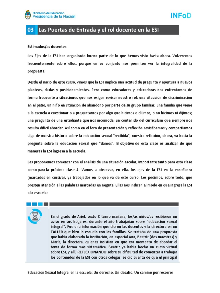 Las Puertas de Entrada de La ESI-1 | PDF | Educación sexual | Enseñando