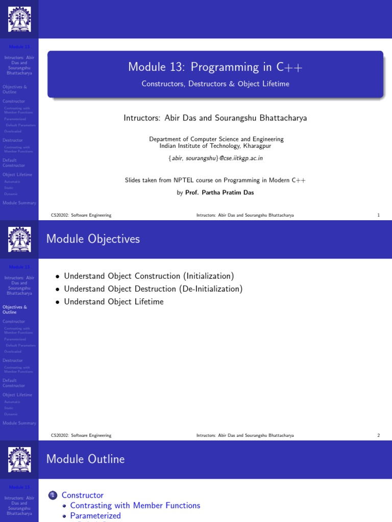Module 13 Constructors Destructors Pdf Programming Constructor Object Oriented Programming