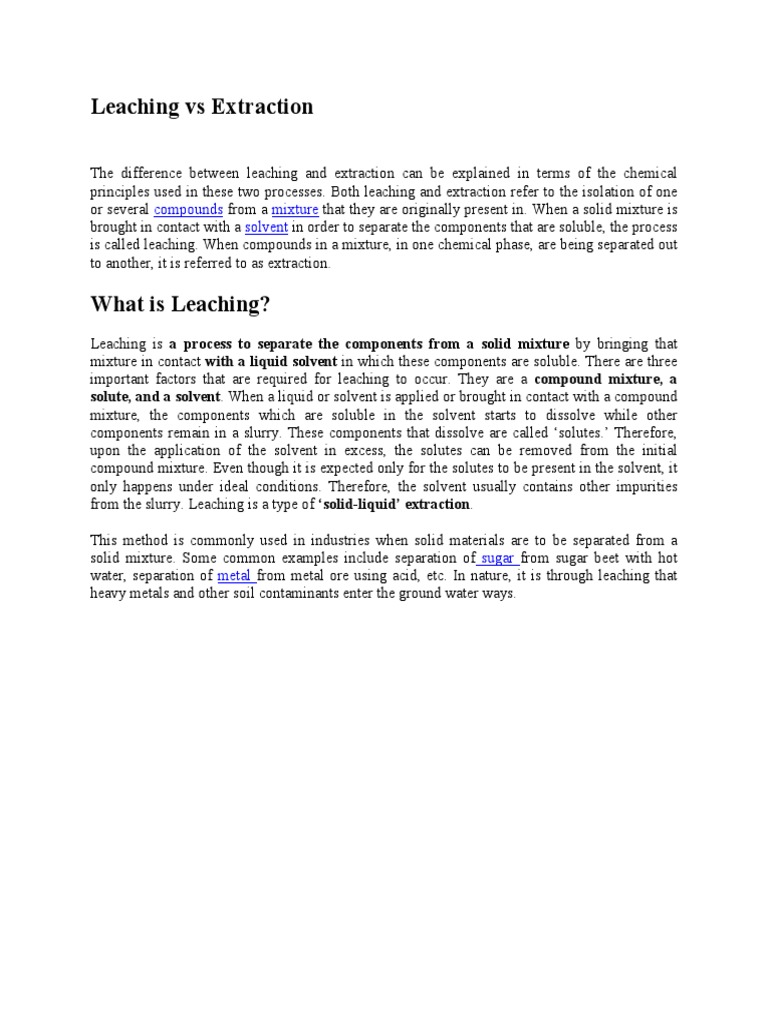 Leaching Vs Extraction | PDF | Solubility | Solvent